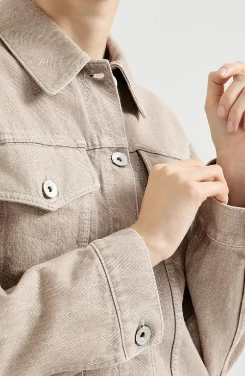 Brunello Cucinelli Beige Lamé Denim Four-pocket Outerwear Jacket With Monili