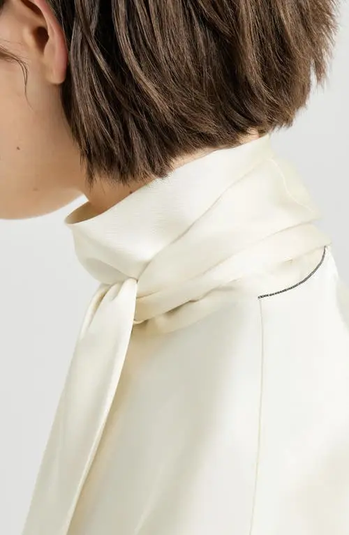 Brunello Cucinelli Silk Satin High-neck T-shirt With Monili - Fog