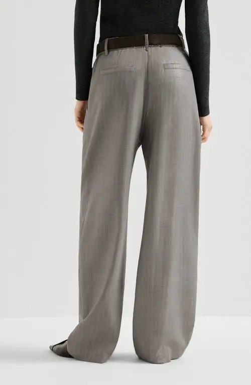 Brunello Cucinelli Virgin Wool Pinstripe Track Trousers With Monili Embellishment - Silver