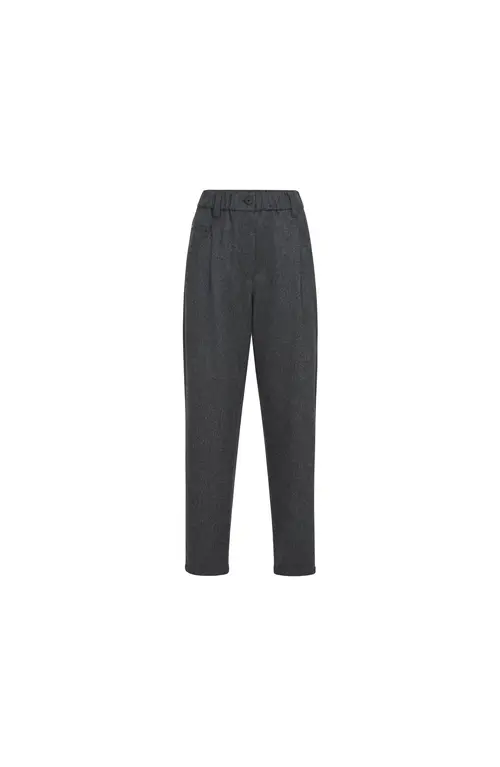 Brunello Cucinelli Wool Flannel Baggy Trousers With Monili Embellishments