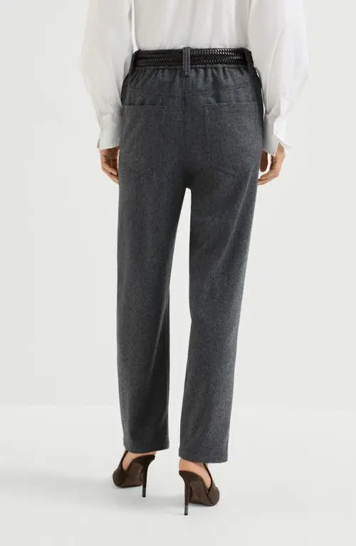 Brunello Cucinelli Wool Flannel Baggy Trousers With Monili Embellishments