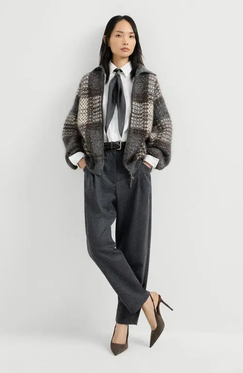 Brunello Cucinelli Wool Flannel Baggy Trousers With Monili Embellishments
