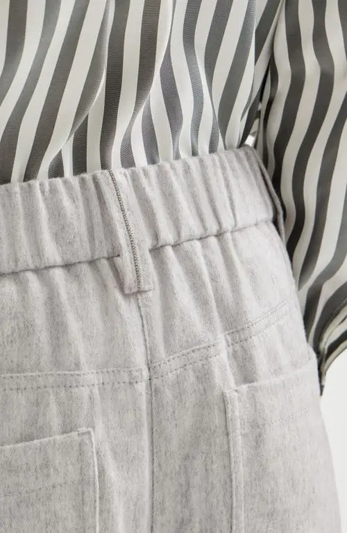 Brunello Cucinelli Wool Flannel Baggy Trousers With Monili Embellishments - Grey
