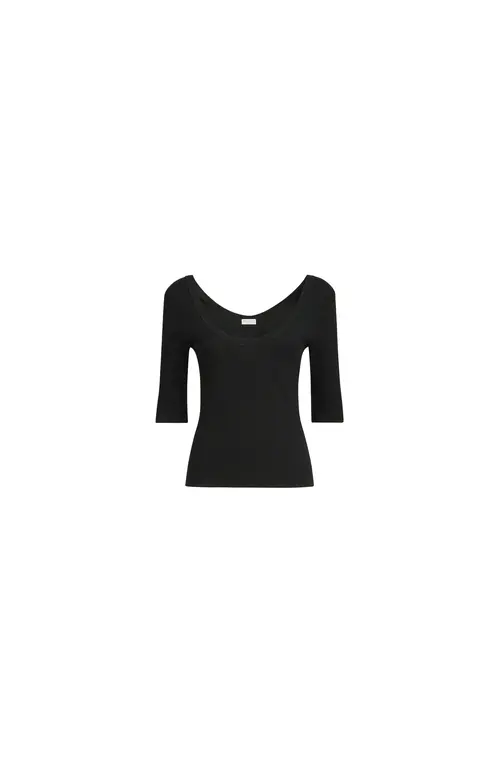 Brunello Cucinelli Ribbed Stretch Cotton T-shirt With Monili - Black
