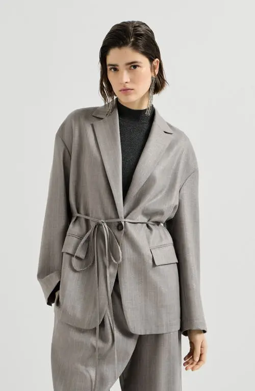 Brunello Cucinelli Sparkling Virgin Wool Pinstripe Blazer With Monili