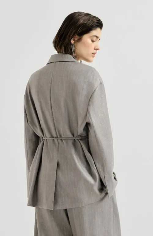 Brunello Cucinelli Sparkling Virgin Wool Pinstripe Blazer With Monili