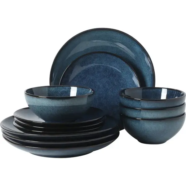 GIBSON ELITE Castle Peak 12-piece Reactive Glaze Stoneware Dinnerware Set
