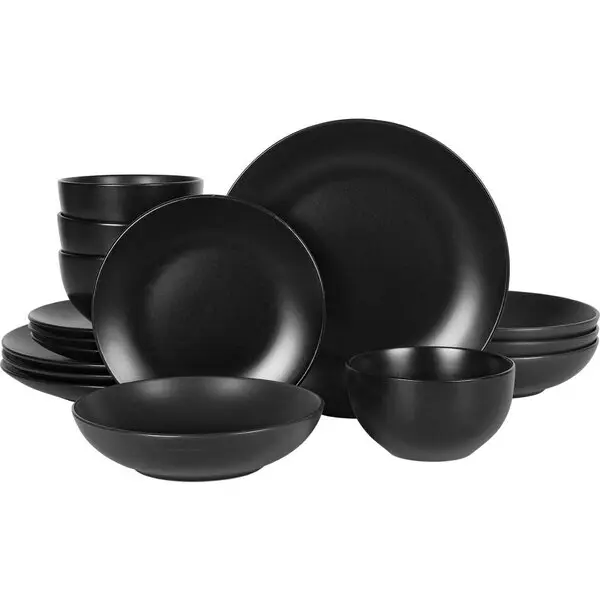 GIBSON HOME Queenslane Double Bowl Plates And Bowls Dinnerware Set - Black
