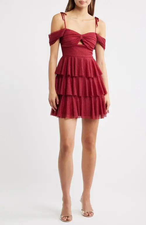 EMERALD SUNDAE Glitter Layered Ruffle Mini Dress - Wine