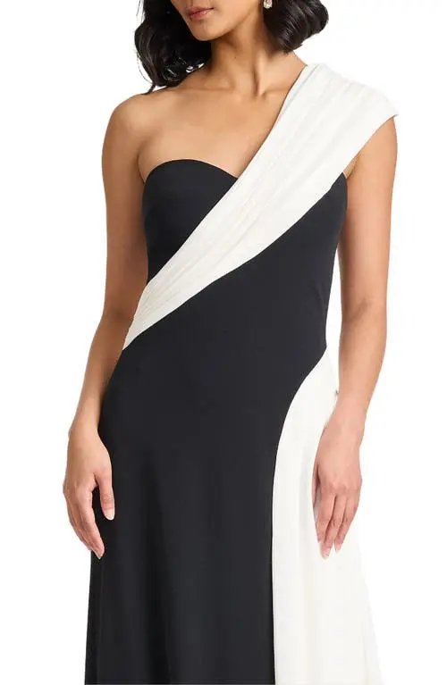 Tadashi Shoji One-shoulder Colorblock Gown