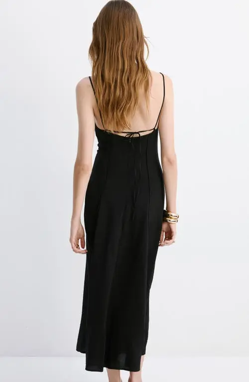 Mango Sleeveless V-neck Maxi Dress With Tie Detail