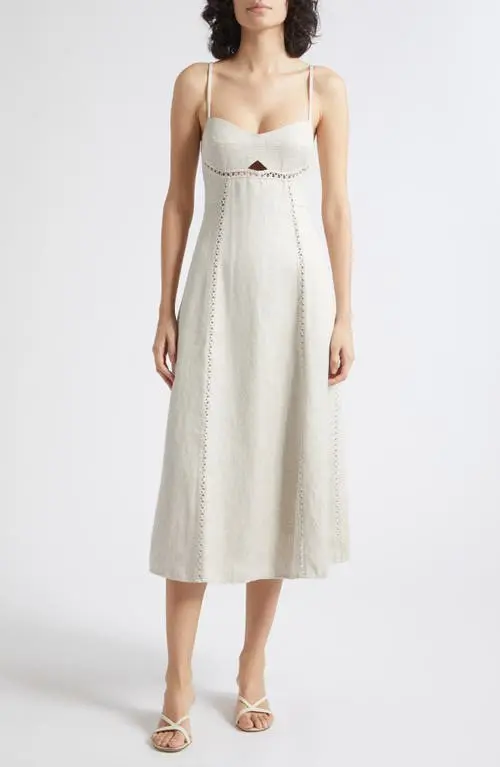 REISS Sage Lattice Inset Linen Blend Midi Dress