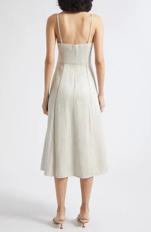 REISS Sage Lattice Inset Linen Blend Midi Dress