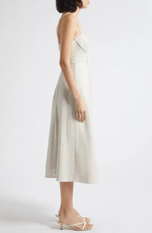 REISS Sage Lattice Inset Linen Blend Midi Dress