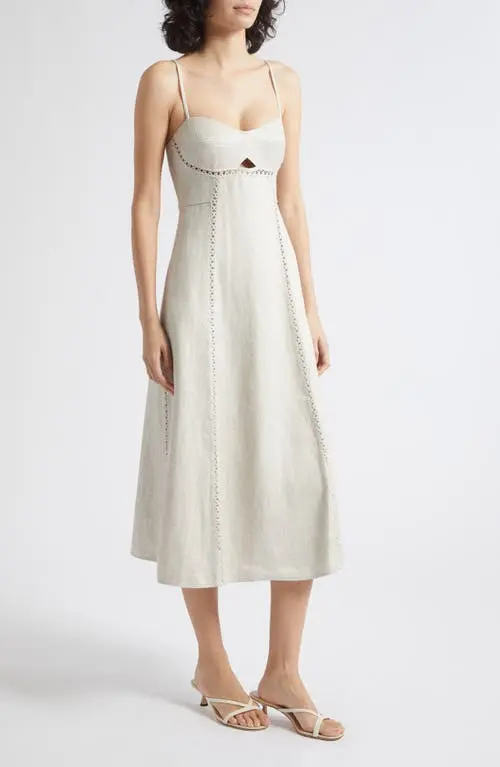REISS Sage Lattice Inset Linen Blend Midi Dress