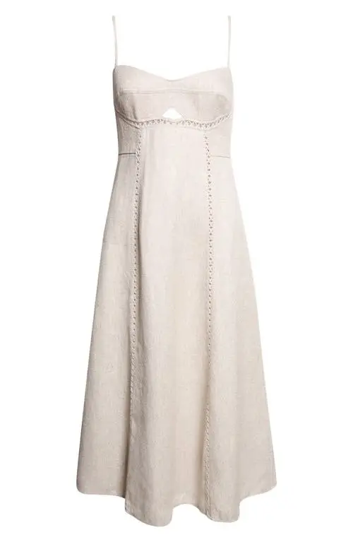 REISS Sage Lattice Inset Linen Blend Midi Dress