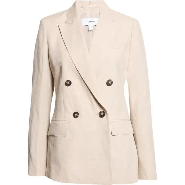 REISS Kit Double Breasted Linen Blazer - Neutral