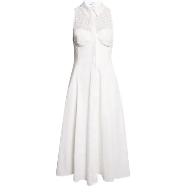 REISS Hera Broderie Anglaise Cotton Midi Dress - Ivory