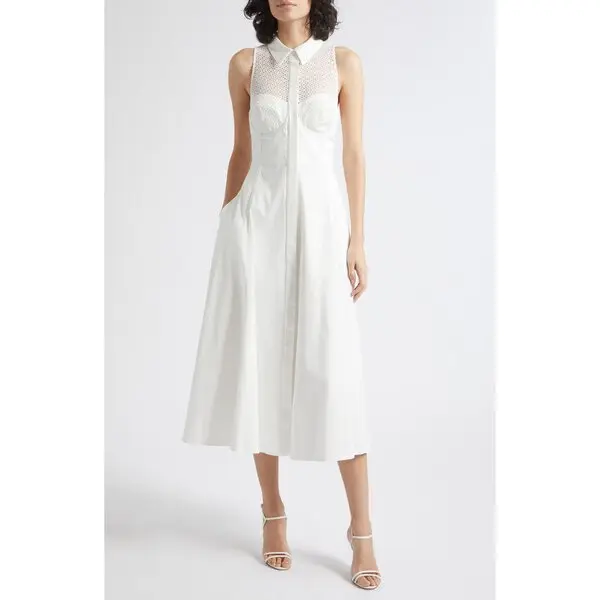 REISS Hera Broderie Anglaise Cotton Midi Dress