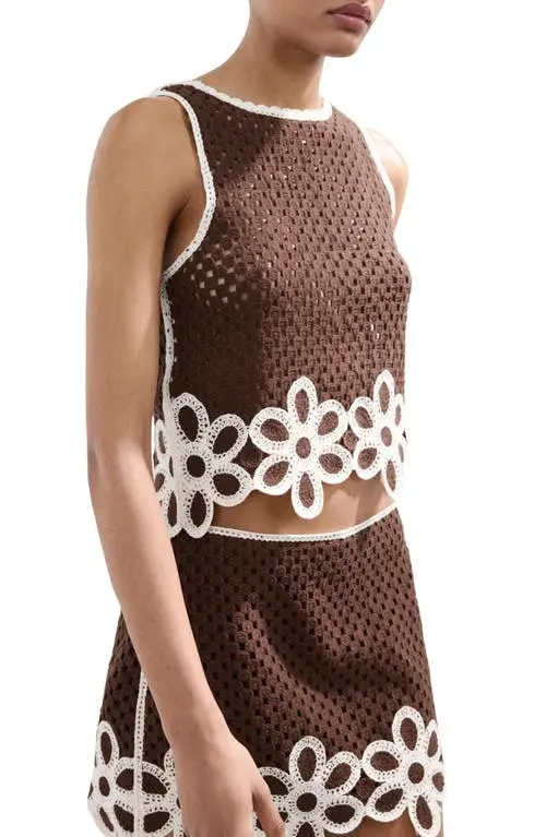 Mango Floral Scalloped Hem Crochet Tank