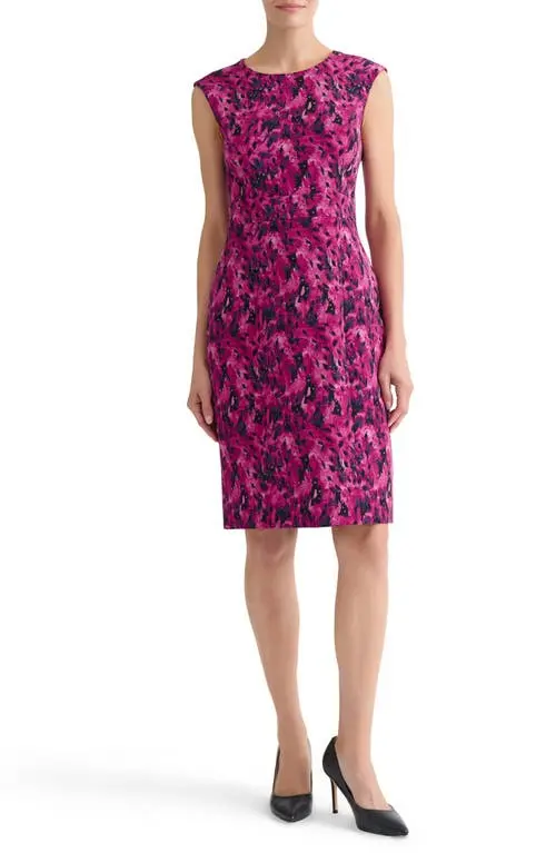 KASPER Abstract Print Scuba Sheath Dress - Cerise Multi