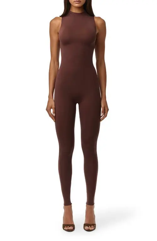 Naked Wardrobe Mock Neck Jumpsuit - Chocolate