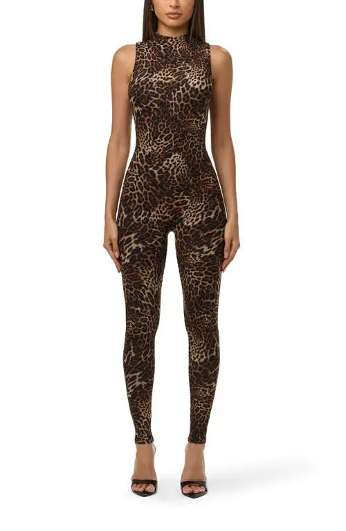 Naked Wardrobe Mock Neck Jumpsuit - Spotted Leopard