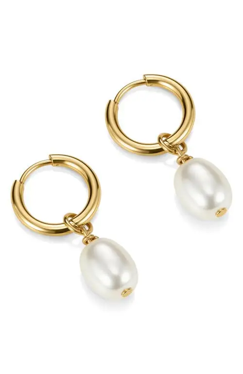 D.LOUISE Faux Pearl Drop Huggie Hoop Earrings