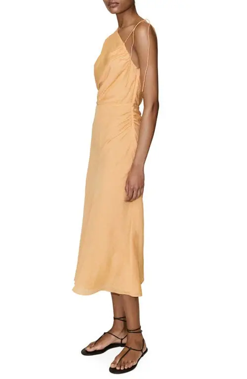 Mango Asymmetric Ruched Maxi Dress - Orange