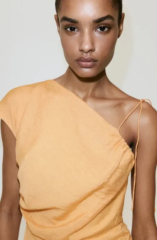 Mango Asymmetric Ruched Maxi Dress - Orange