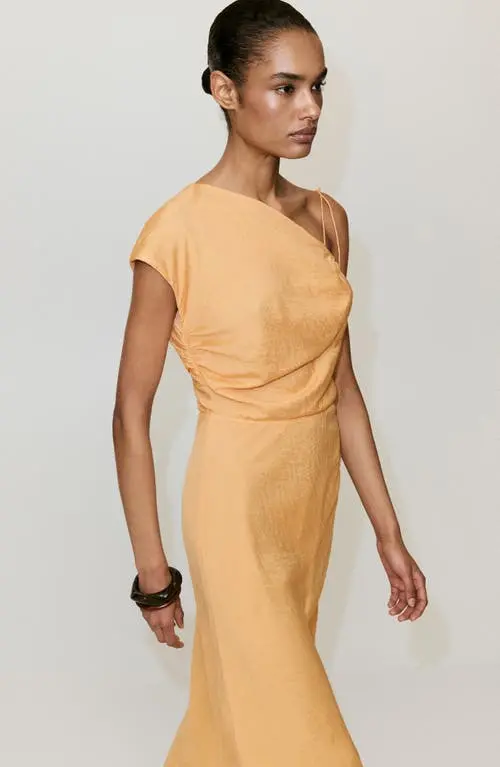 Mango Asymmetric Ruched Maxi Dress - Orange