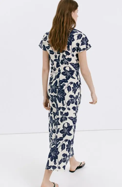 Mango Print Side Ruched Maxi Dress - Ecru