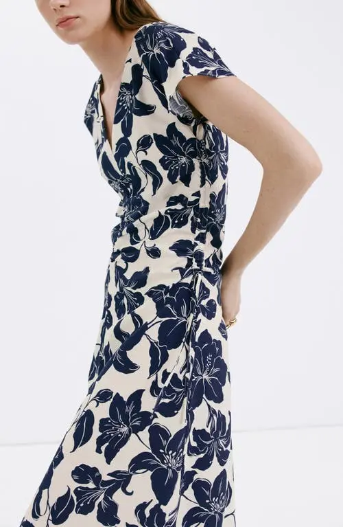Mango Print Side Ruched Maxi Dress - Ecru