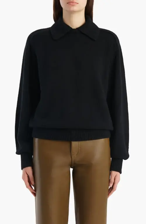 Khaite Jackson Stretch Wool & Cashmere Polo Sweater - Black