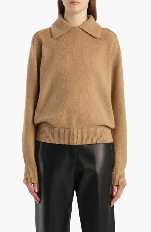 Khaite Jackson Stretch Wool & Cashmere Polo Sweater - Camel