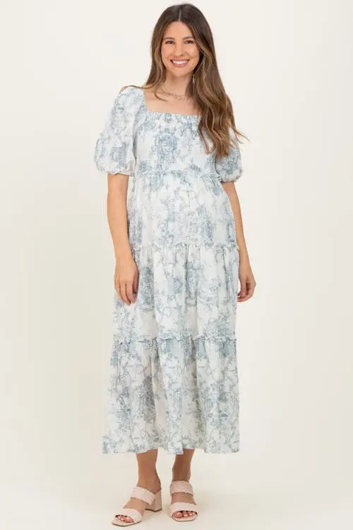 PINKBLUSH Vintage Floral Puff Sleeve Tiered Maxi Dress