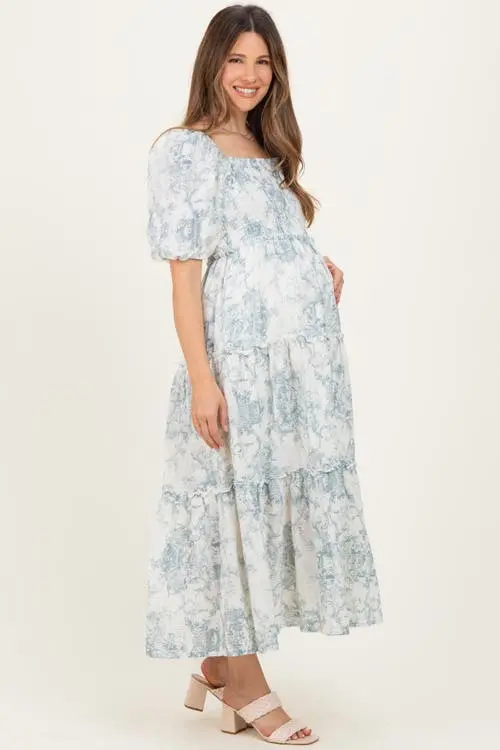 PINKBLUSH Vintage Floral Puff Sleeve Tiered Maxi Dress