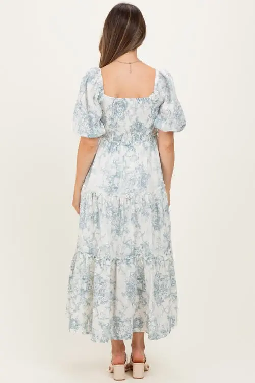 PINKBLUSH Vintage Floral Puff Sleeve Tiered Maxi Dress