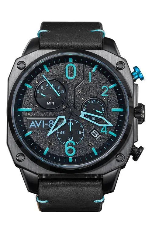 AVI-8 Hawker Hunter Retrograde Chronograph Leather Strap Watch