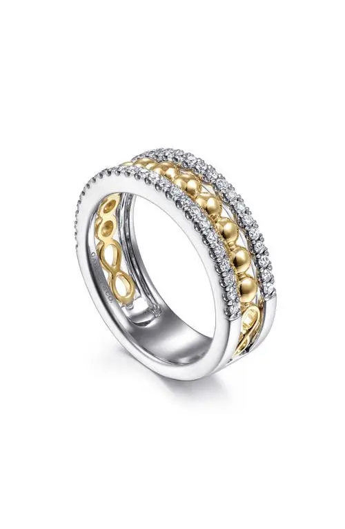 GABRIEL & CO. Bujukan Two-tone 14k Gold & Diamond Wide Band Ring - Two Tone