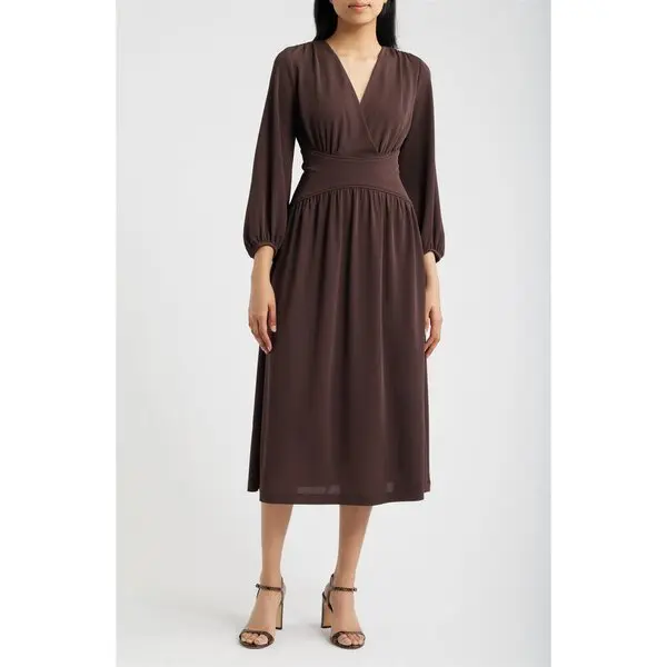 Anne Klein Blouson Sleeve Midi Dress - Molasses