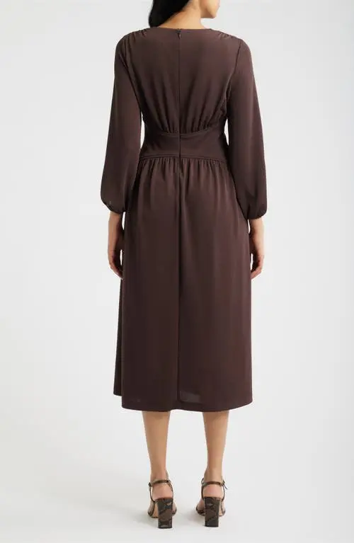 Anne Klein Blouson Sleeve Midi Dress - Molasses