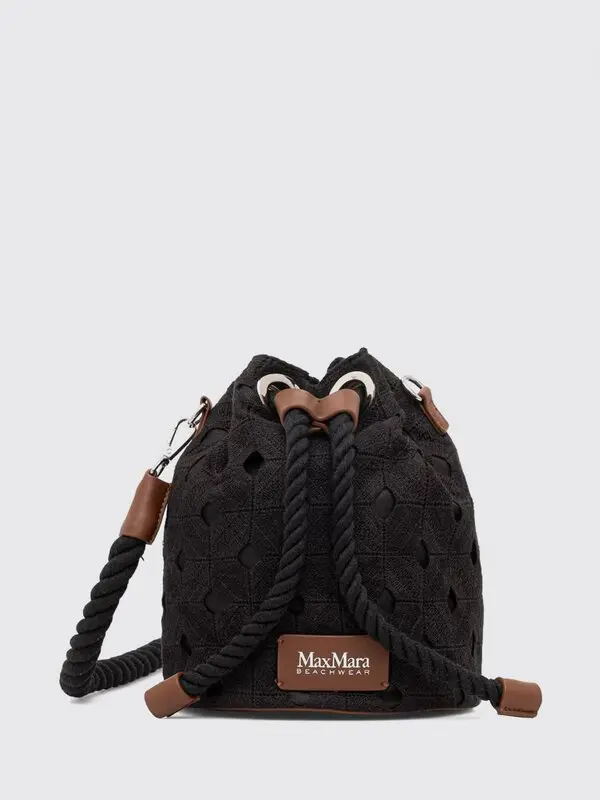 Max Mara Logo Cotton-blend Bucket Bag With Braided Shoulder Strap - Black
