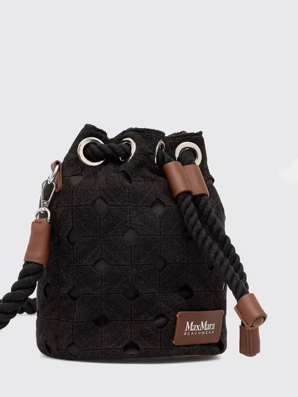 Max Mara Logo Cotton-blend Bucket Bag With Braided Shoulder Strap