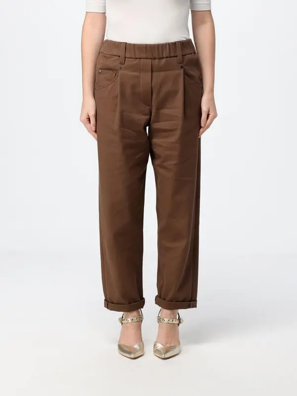 Brunello Cucinelli Cropped Wide-leg Cotton Trousers - Brown