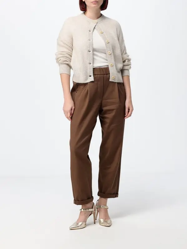 Brunello Cucinelli Cropped Wide-leg Cotton Trousers - Brown