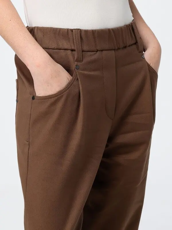 Brunello Cucinelli Cropped Wide-leg Cotton Trousers - Brown