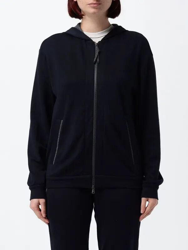 Brunello Cucinelli Cotton Zip-up Hoodie With Monili Embellishment - Blue