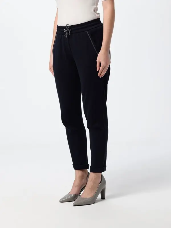 Brunello Cucinelli Straight-leg Cotton Jogging Trousers With Monili Embellishment - Blue