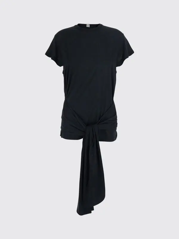 TOTEME Cotton Long Crewneck T-shirt With Tie-waist Sash - Black